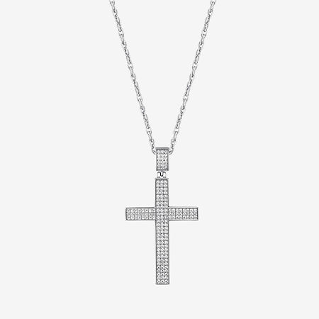 Click here for Mens White Cubic Zirconia Sterling Silver Cross 24... prices