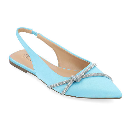Journee Collection Womens Rebbel Rhinestone Knot Slingback Flats - Blue