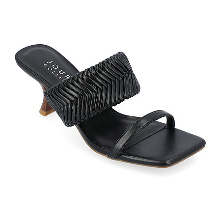 Journee Collection Womens Monyka Woven Double Band Dress Sandals - Black