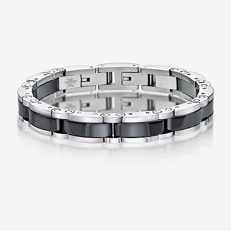 Click here for Mens Stainless Steel and Black Ceramic Link Bracel... prices