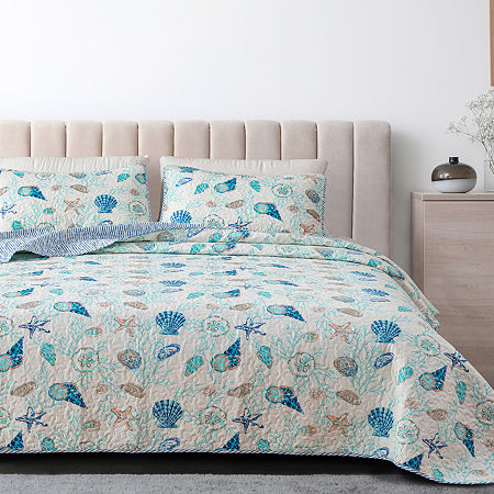 Click here for Linery Seashells Coastal Reversible Quilt Set  One... prices