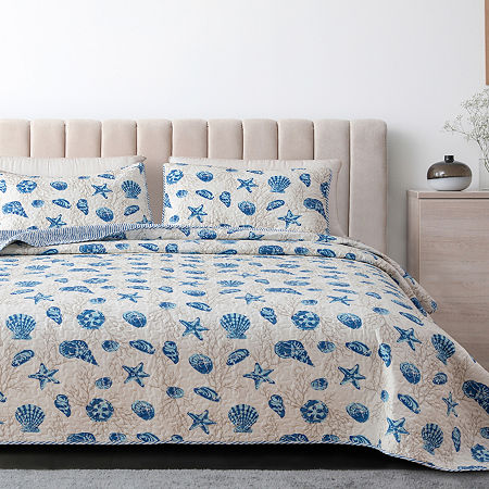 Click here for Linery Seashells Coastal Reversible Quilt Set  One... prices