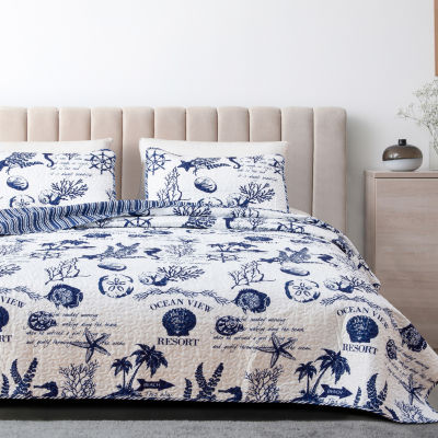 Linery Nautical Pattern Reversible Quilt Set GB90036, Color: Navy ...