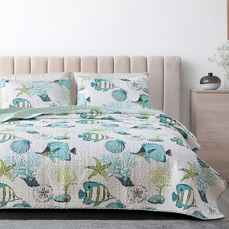 Click here for Linery Fish Coral Reversible Quilt Set  One Size... prices