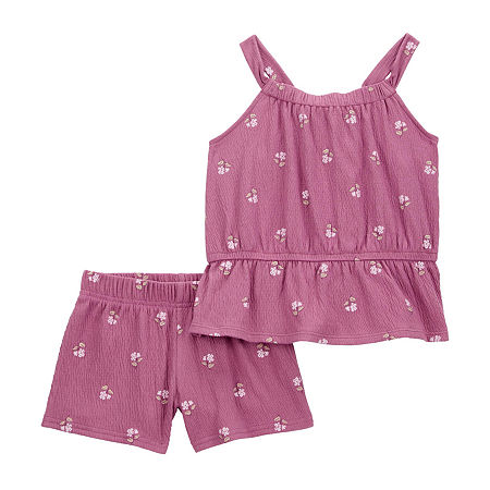 Carters Toddler Girls Floral-Print Tank Top & Shorts  2 Piece Set - Mauve