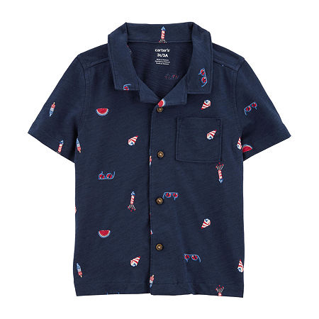 Carters Toddler Boys 4th of July Icons Cotton Button-Down Shirt - Navy