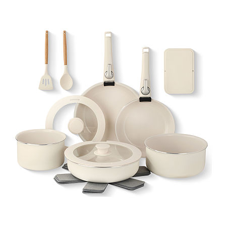 Gotham Steel 18 Piece Ceramic Nonstick Detachable Handle Cookware Set - Cream