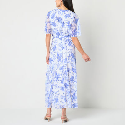 Studio 1 Womens Short Sleeve Floral Maxi Dress, Color: Blue Ivory ...
