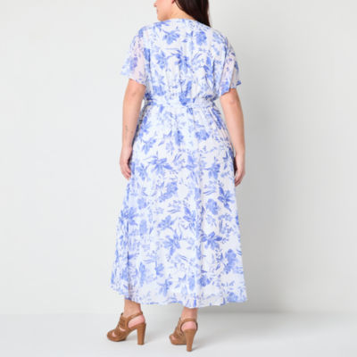 Studio 1 Womens Short Sleeve Floral Midi Plus Maxi Dress, Color: Blue ...