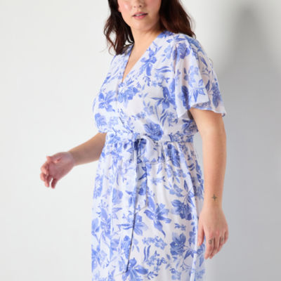 Studio 1 Womens Short Sleeve Floral Midi Plus Maxi Dress, Color: Blue ...