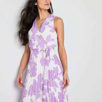 Studio 1 Womens Sleeveless Floral Maxi Dress Petite, Color: White Lilac ...