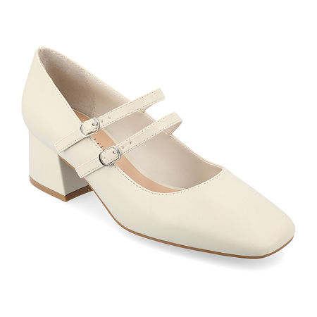 Journee Collection Nally Womens Square Closed Toe Block Heel Pumps  8 1/2 Medium  White
