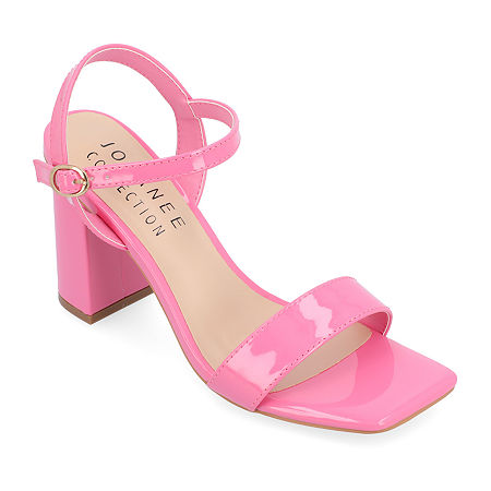 Journee Collection Womens Tivona Square Toe Block Heel Dress Sandals - Pink Patent
