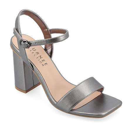 Journee Collection Womens Tivona Square Toe Block Heel Dress Sandals - Pewter