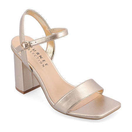 Journee Collection Womens Tivona Square Toe Block Heel Dress Sandals - Gold