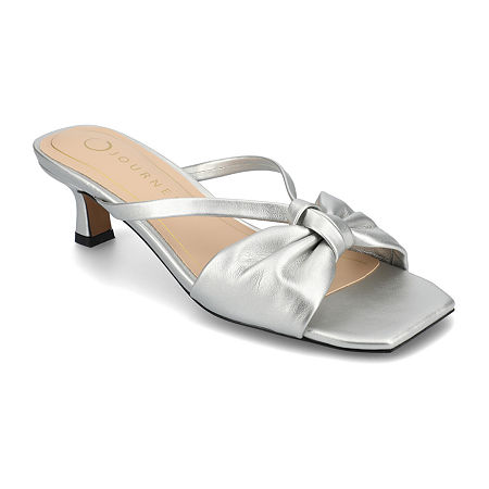 Journee Collection Womens Starling Kitten Heel Dress Sandals - Silver