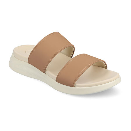 Journee Collection Womens Janis Double Band Comfort Wedge Sandals - Sand