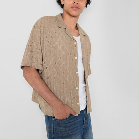 Click here for Arizona Mens Short Sleeve Cropped Textured Button-... prices