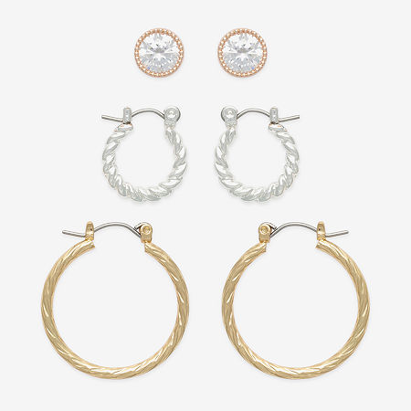 Click here for Mixit Two Tone Hoop & Stud Womens Cubic Zirconia 3... prices