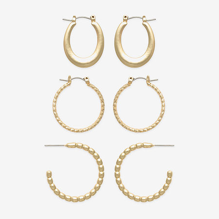 Click here for Mixit Gold Tone Twist Hoop Womens 3 Pair Earring S... prices