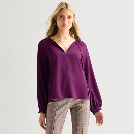 Click here for Worthington Womens Split Tie Neck Long Sleeve Blou... prices