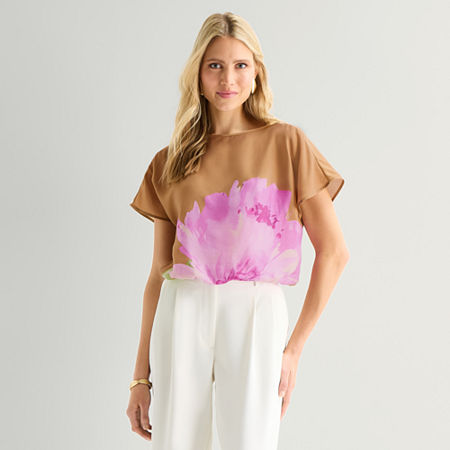 Click here for Worthington Womens Split Crew Neck Short Sleeve Bl... prices