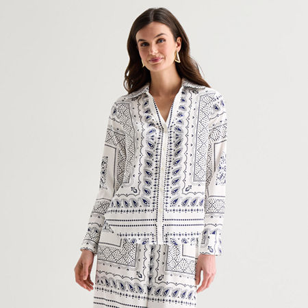 Click here for Worthington Womens Long Sleeve Paisley Slim Fit Bu... prices