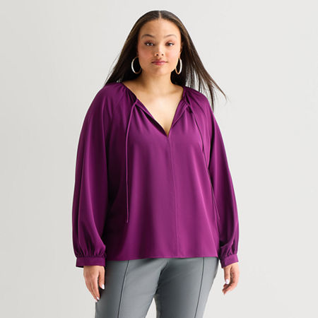 Click here for Worthington Womens Plus Split Tie Neck Long Sleeve... prices