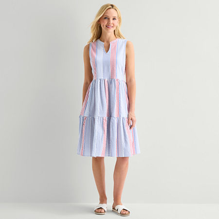 Click here for St. Johns Bay Womens Sleeveless Striped A-Line Dre... prices