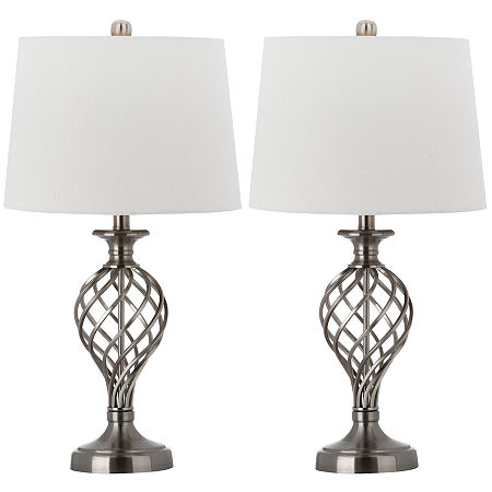 Safavieh Set of 2 Lattice Urn Platinum-Tone Table Lamps - Platinum
