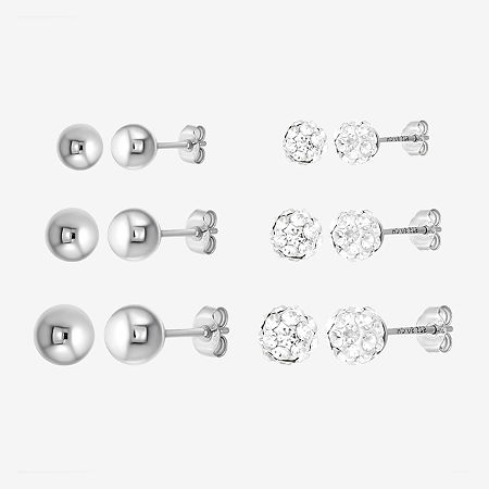 Click here for Womens White Crystal Sterling Silver Round 6 Pair... prices