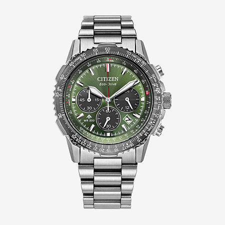 Citizen Mens Promaster Eco Navihawk Chronograph Stainless Steel Bracelet Watch 40mm - Silver-tone