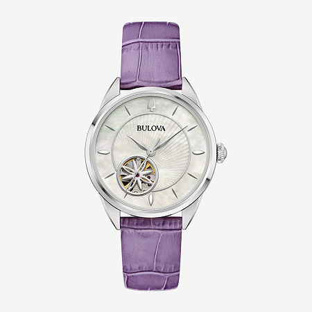 Click here for Bulova Womens Automatic Purple Leather Strap Watch... prices