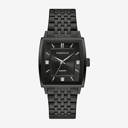 Caravelle Mens Classic Diamond Accent Black-Tone Stainless Steel Bracelet Watch 33mm - Black
