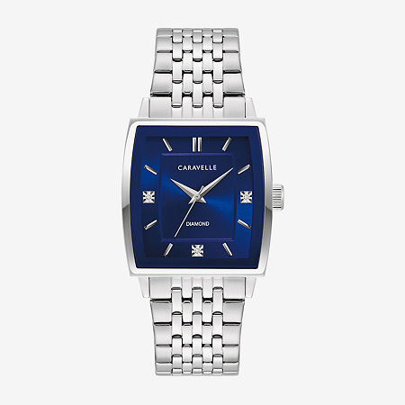 Caravelle Mens Classic Diamond Accent Stainless Steel Bracelet Watch 33mm - Silver-tone