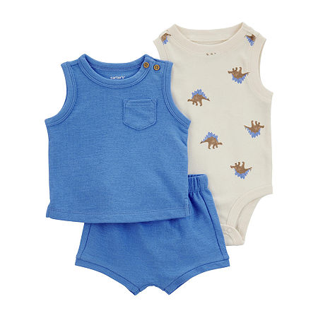 Carters Baby Boys 3-Pc. Solid Tank and Shorts & Dino Bodysuit Set - Blue