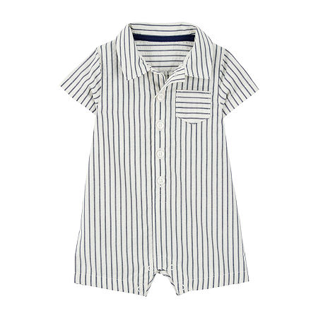 Carters Baby Boys Striped One-Piece Polo Romper - Cream