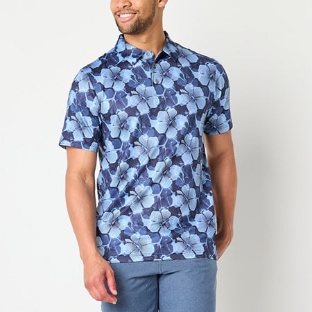 Pga Tour Mens Hibiscus-Print Polo Shirt - Peacoat
