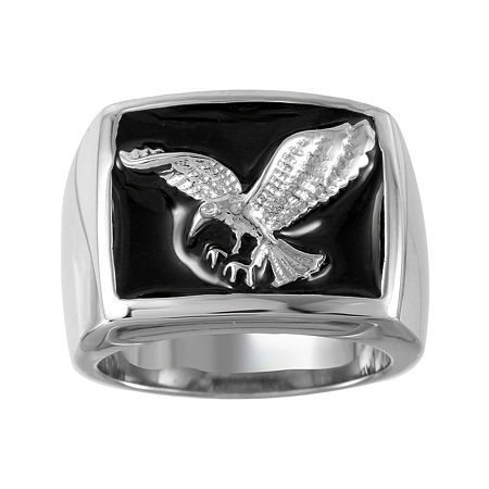 Click here for Mens Two-Tone Stainless Steel Black Enamel Eagle R... prices