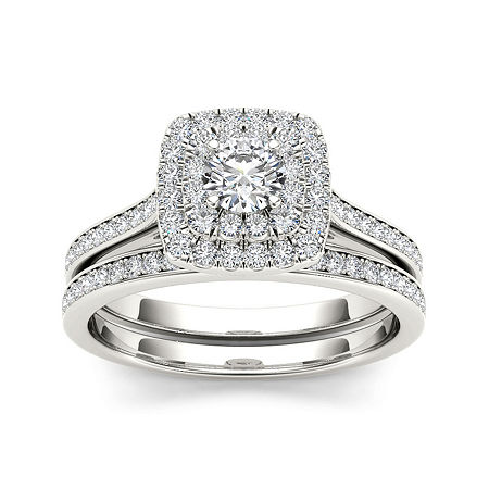 Click here for 3/4 CT.T.W. Natural Diamond Halo 10K White Gold Br... prices
