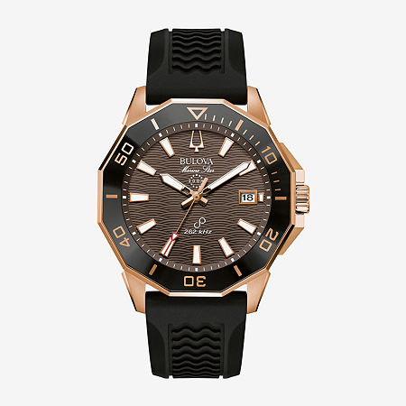Bulova Mens Marine Star Black Silicone Strap Watch 43mm - Black