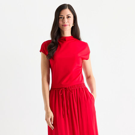 Click here for Worthington Womens Petite Short Sleeve Mock Neck T... prices