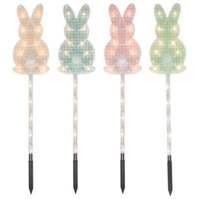 Northlight Plaid Pastel Bunny Clear 4-pc. Pathway Light, Color: Black ...