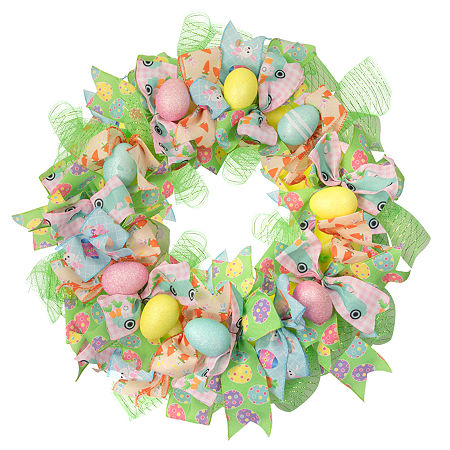 Click here for Northlight 22in Pastel Egg And Ribbons Unlit Wreat... prices