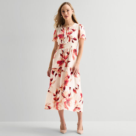 Click here for Liz Claiborne Womens Short Sleeve Floral Midi Peas... prices