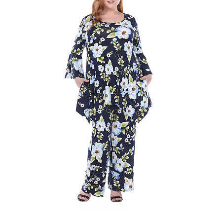 White Mark Plus Size Blanche Tunic Top - Blue Flower