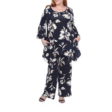 Click here for White Mark Plus Size Blanche Tunic Top - Navy prices