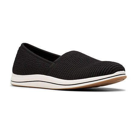 Clarks Cloudsteppers Womens Breeze Stretch Slip-On Shoes - Black Textile