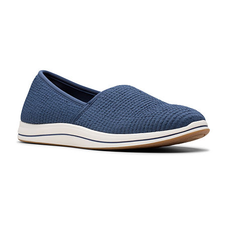 Clarks Cloudsteppers Womens Breeze Stretch Slip-On Shoes - Navy Textile