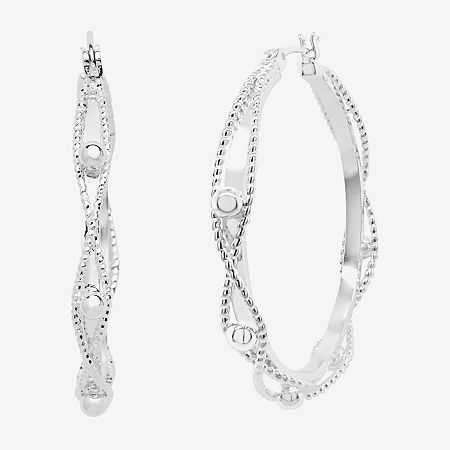Click here for Silver Reflections Twisted Womens 42mm Hoop Earrin... prices